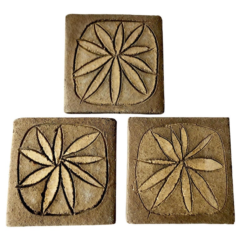 Stan Bitters Hans Sumph Ceramic Clay Sgraffito Tiles Trio For Sale at ...