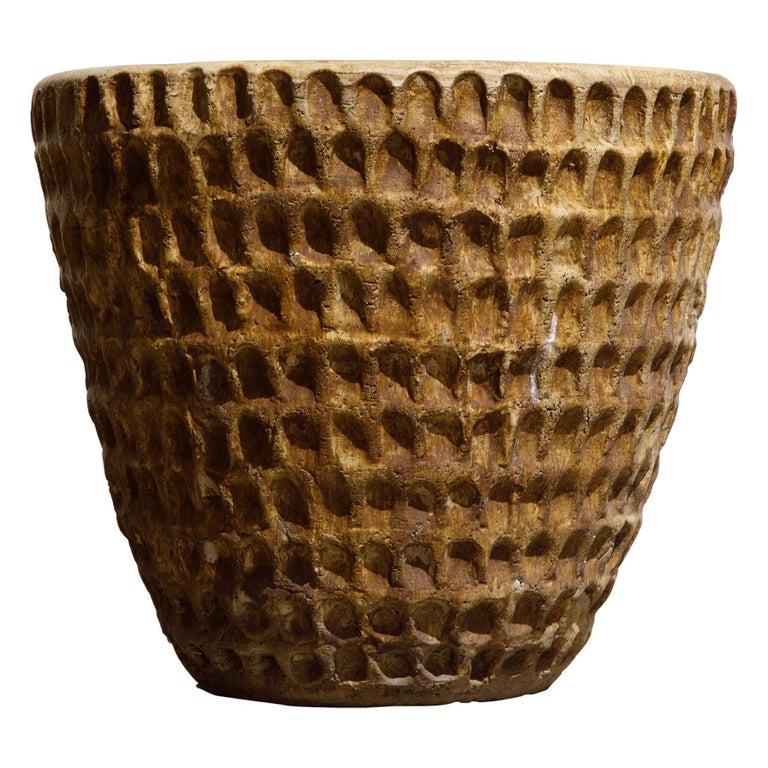 Stan Bitters Large Glazed Ceramic Clay 'Thumb Pot' Planter, Signed, c ...