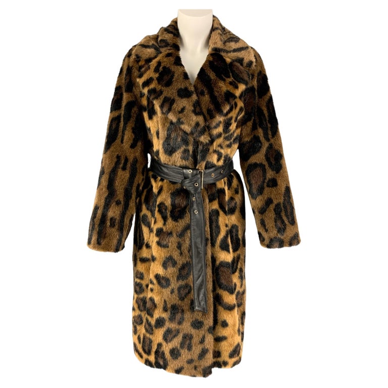 STAND STUDIO Size XS Tan Black Brown Modacrylic Faux Fur Alexandra Coat ...