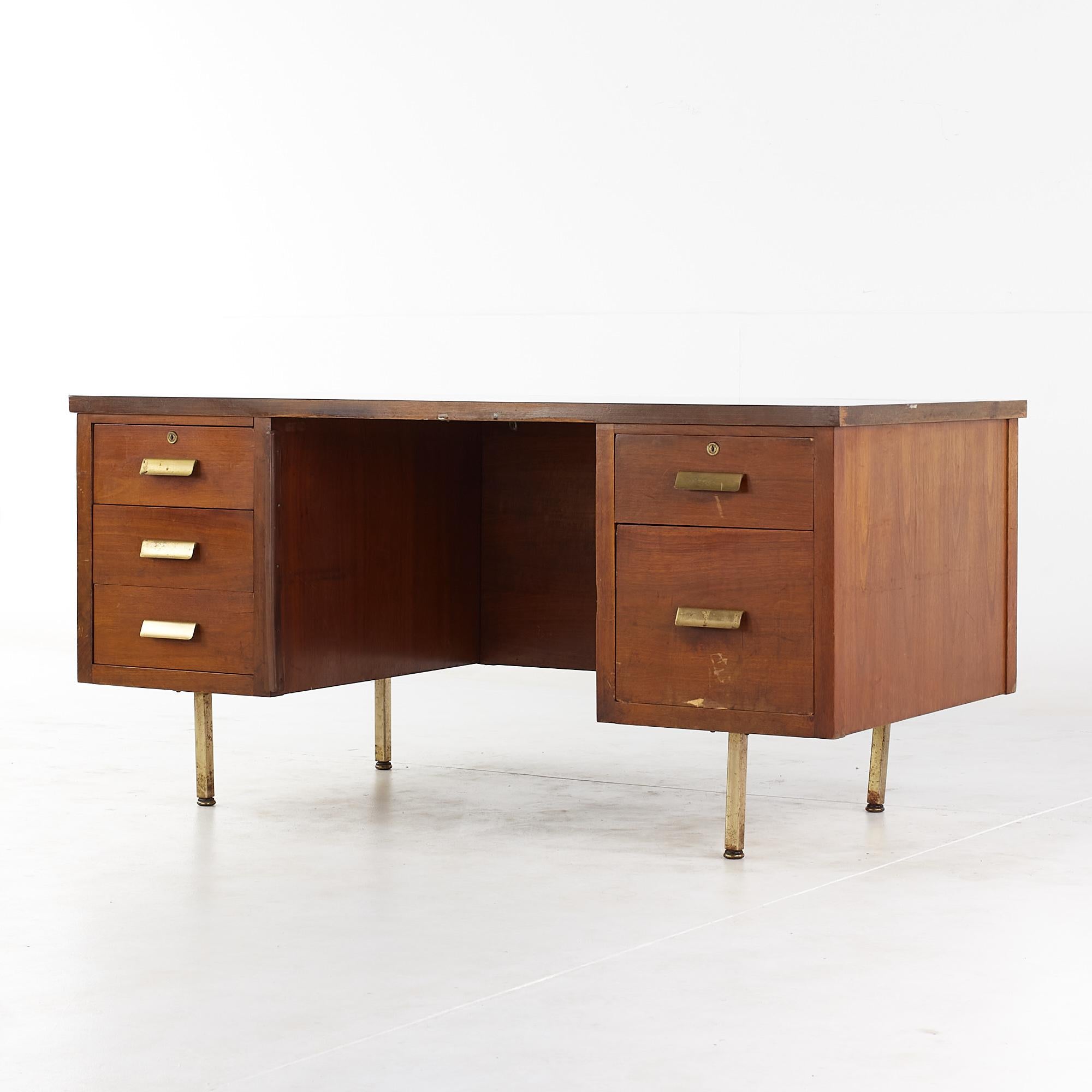 Standard Furniture Style MCM Walnut and Brass with Formica Top ...