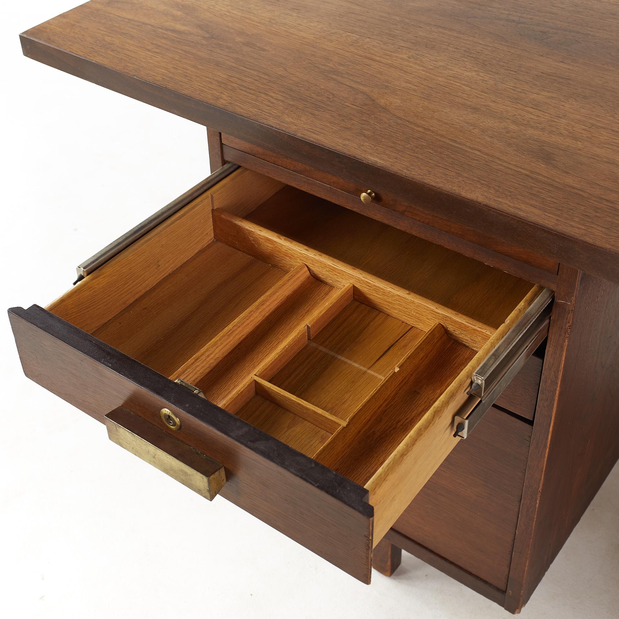Standard Furniture Style Mid Century Chevron Shaped Walnut Executive ...