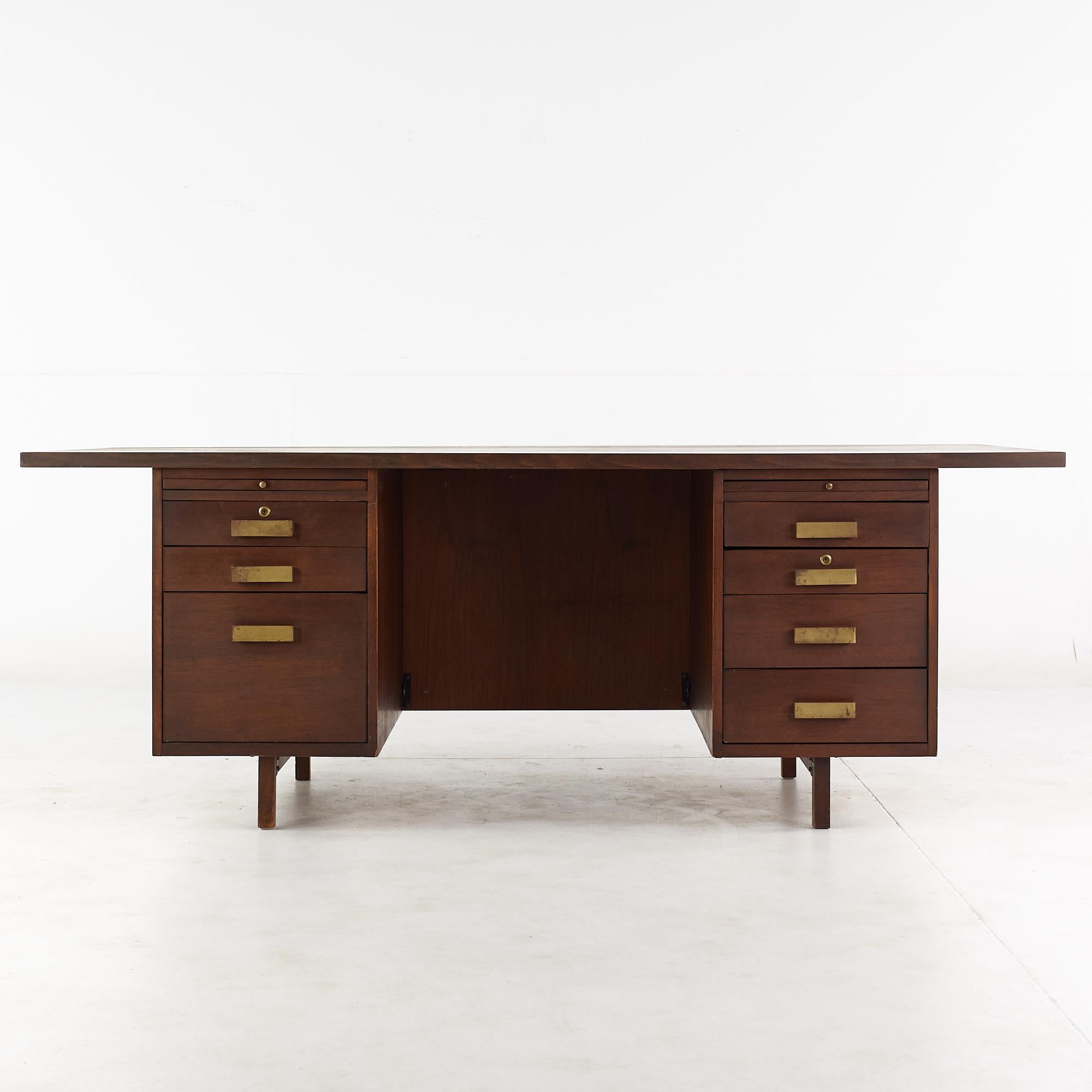 Standard Furniture Style Mid Century Chevron Shaped Walnut Executive ...