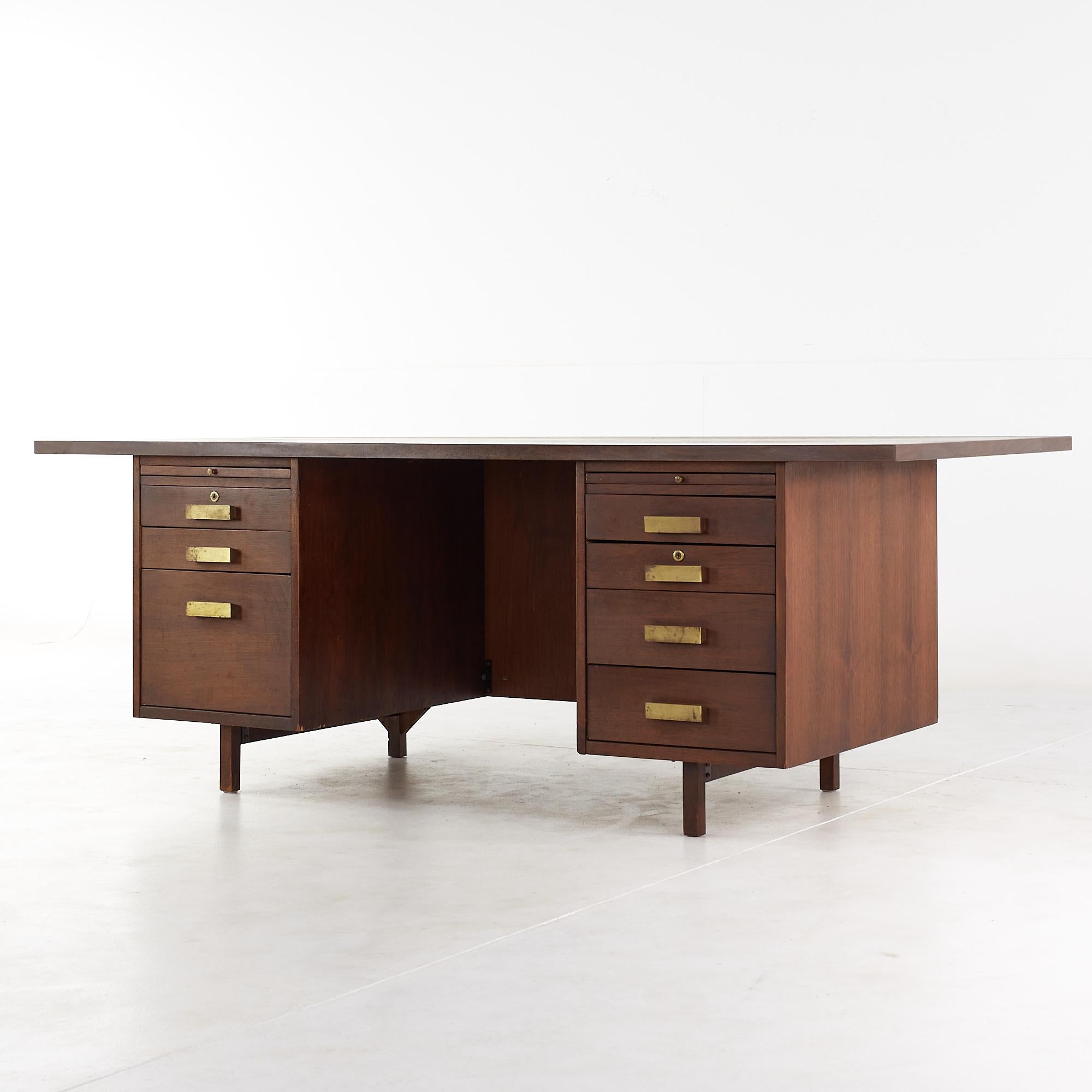 Standard Furniture Style Mid Century Chevron Shaped Walnut Executive ...