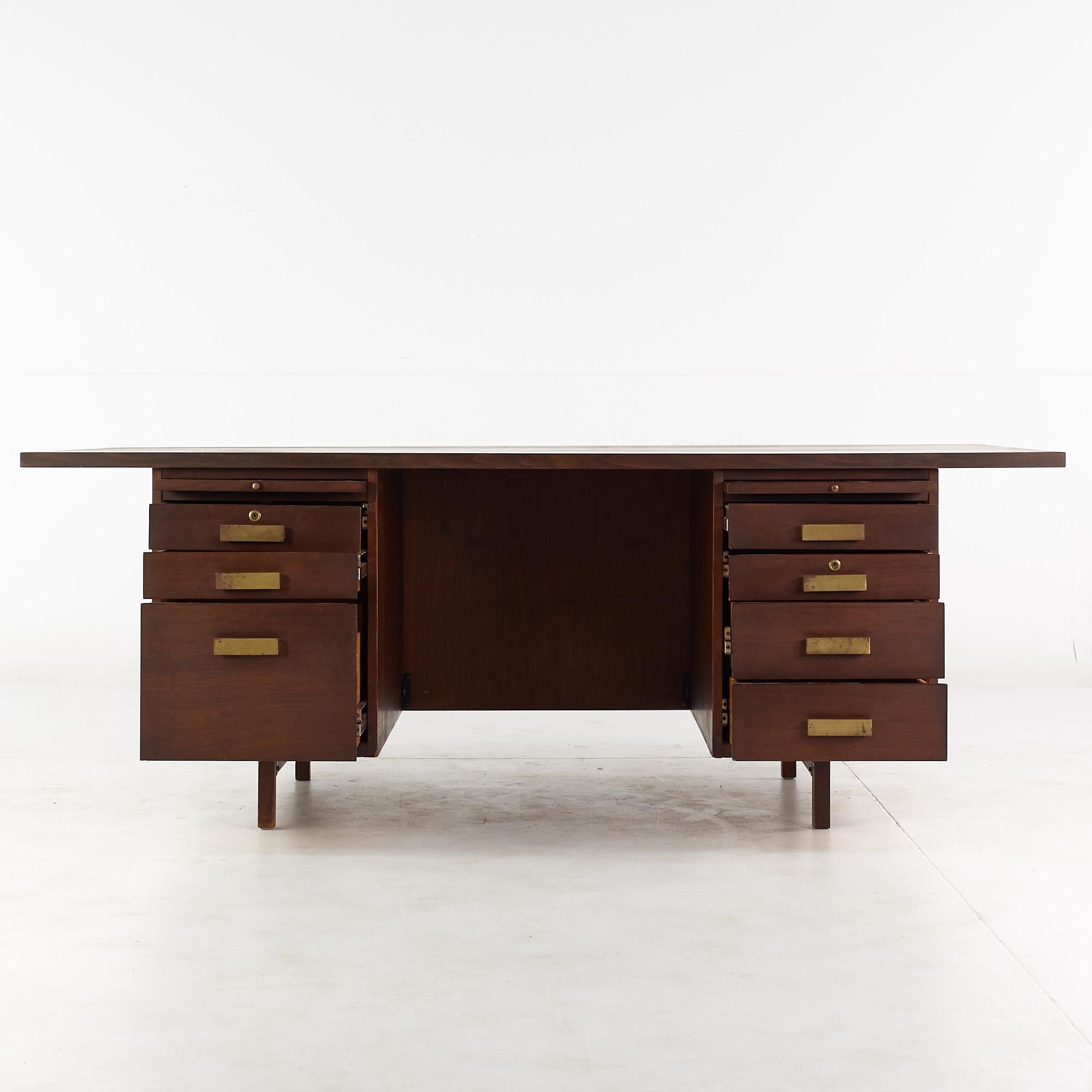 Standard Furniture Style Mid Century Chevron Shaped Walnut Executive ...
