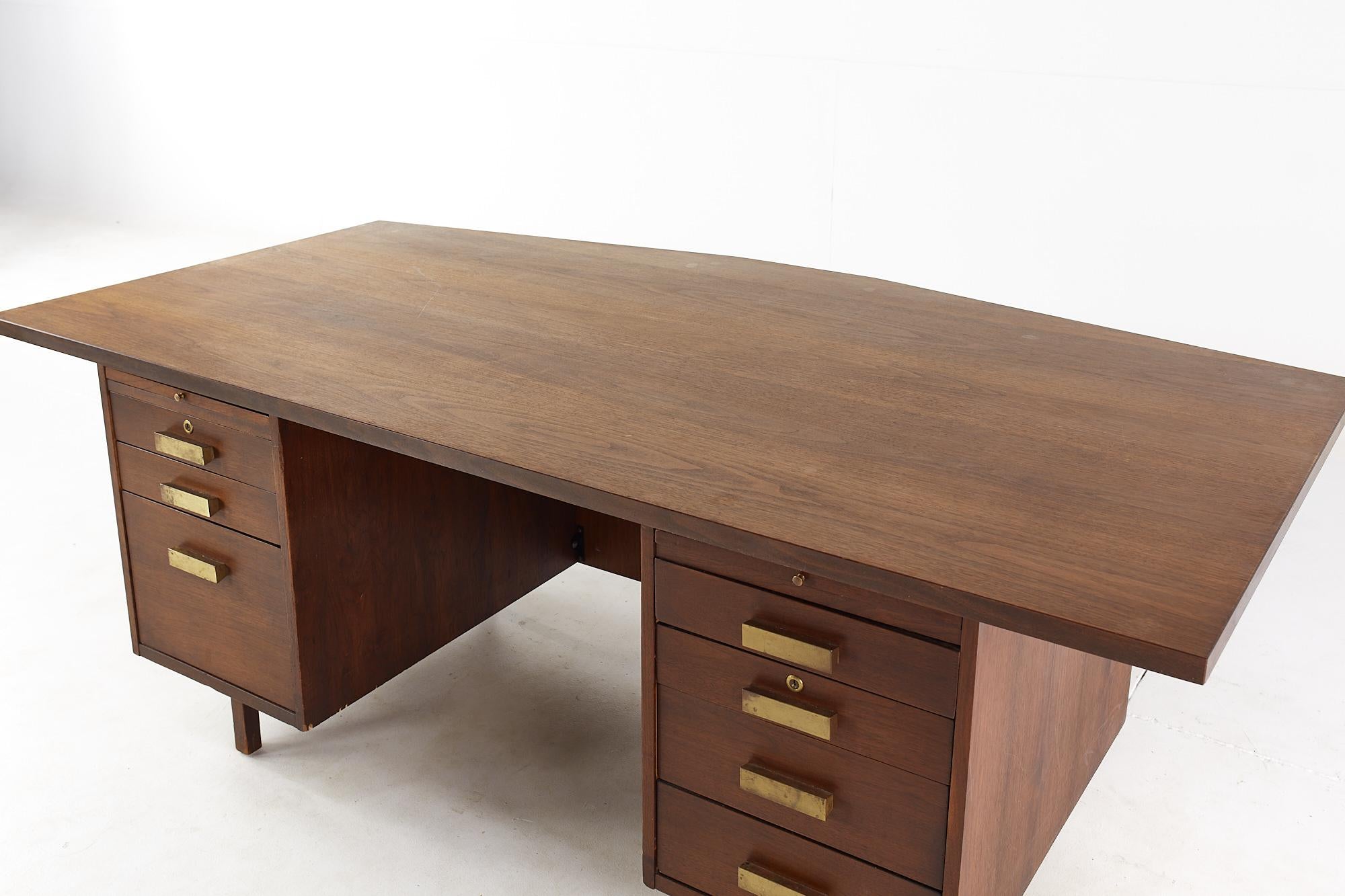 Standard Furniture Style Mid Century Chevron Shaped Walnut Executive ...