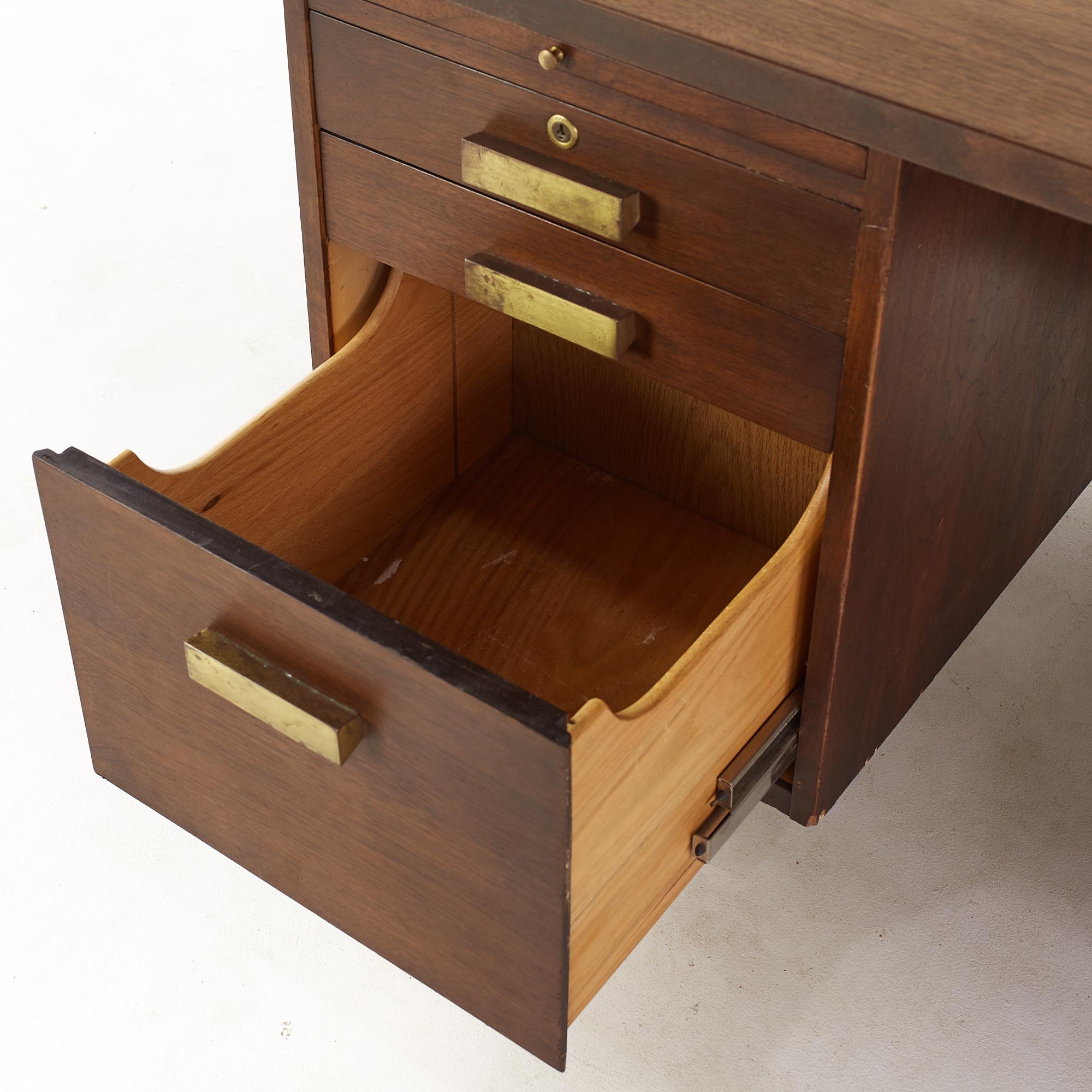Standard Furniture Style Mid Century Chevron Shaped Walnut Executive ...