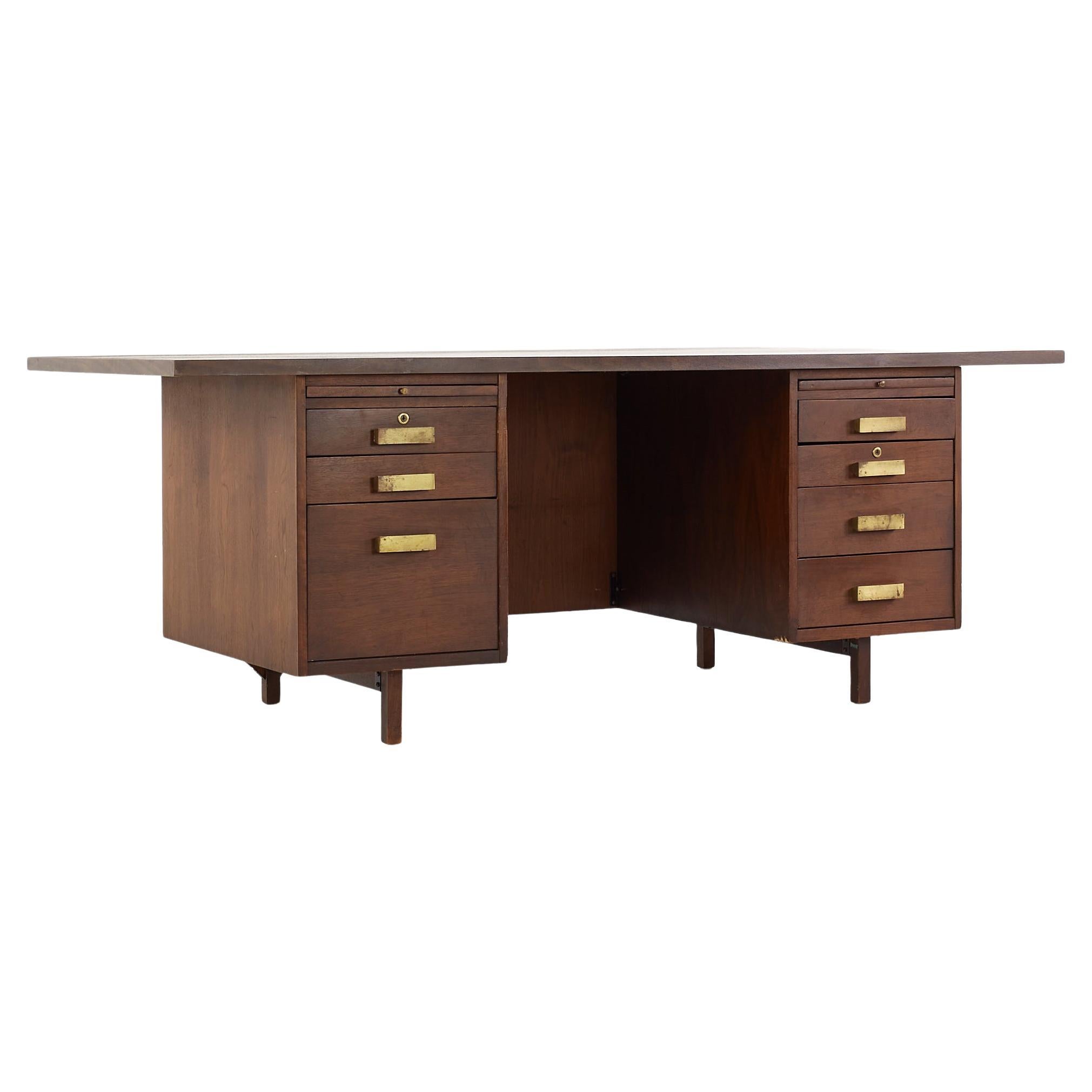 Standard Furniture Style Mid Century Chevron Shaped Walnut Executive ...