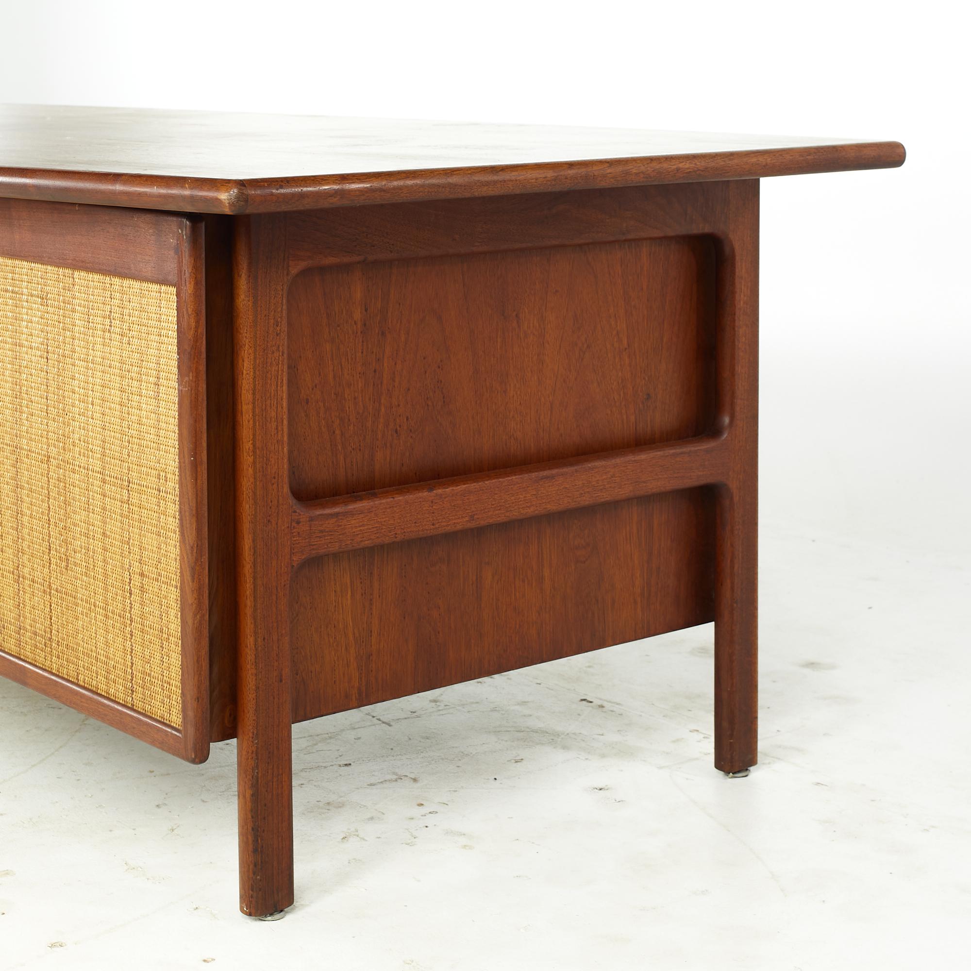 Standard Midcentury Walnut and Cane Executive Desk For Sale at 1stDibs