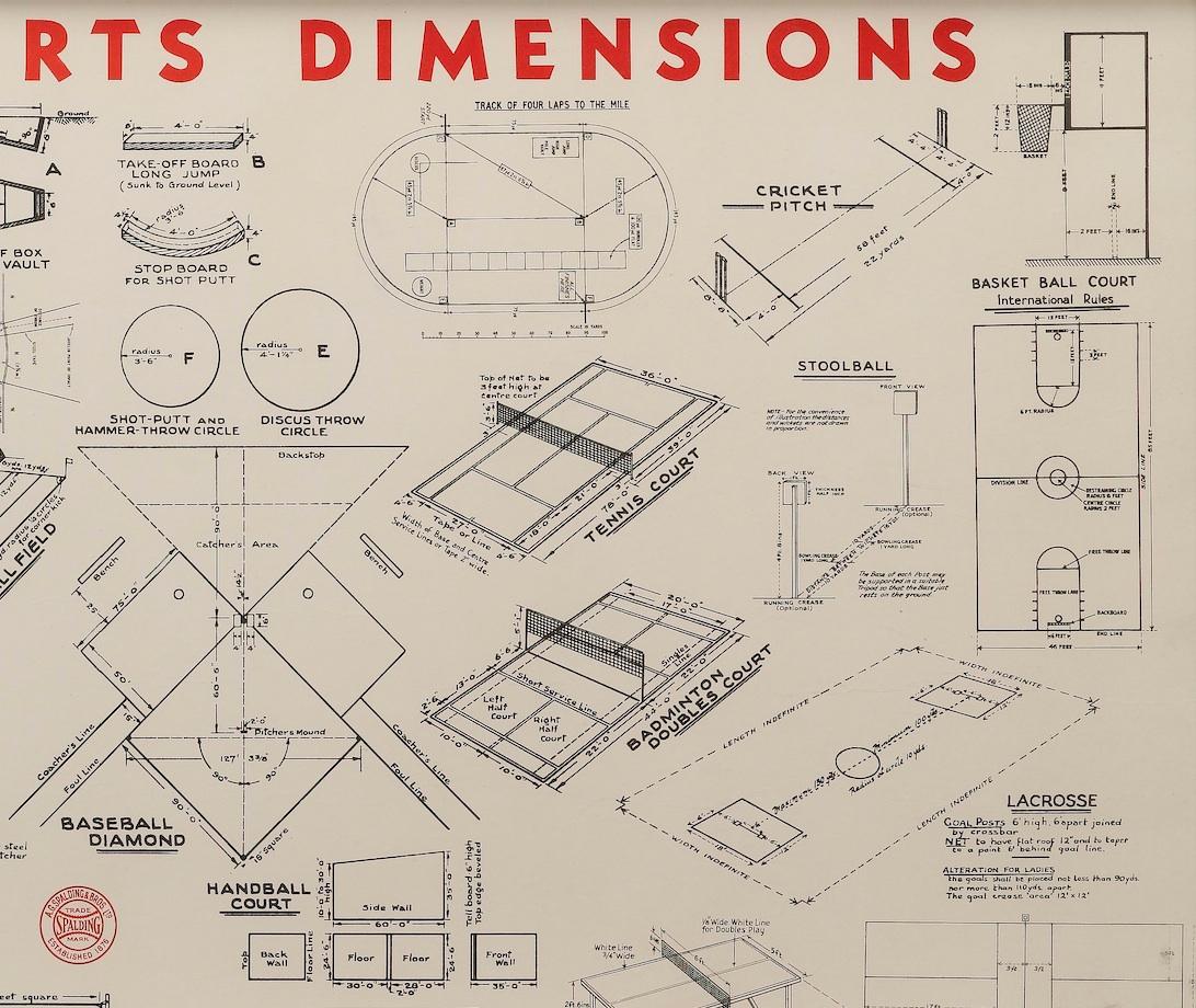 "Standard Sports Dimensions" A.G. Spalding and Bros, Vintage Poster ...