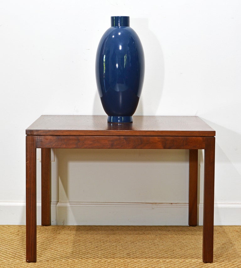 Indigo Blue Art Deco Style Glazed Ceramic Tall Vase For Sale at 1stDibs