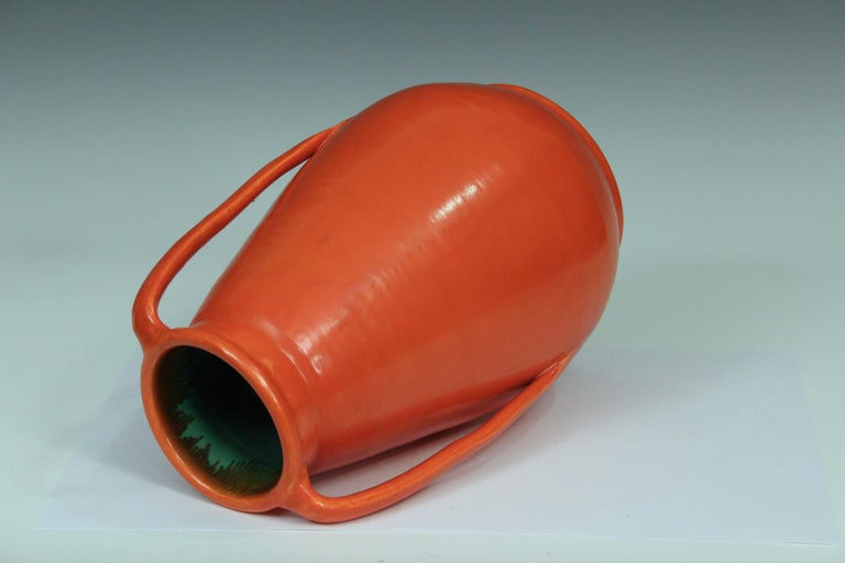 Stangl Pottery Vase Art Deco Chrome Orange Red Vintage Large American ...