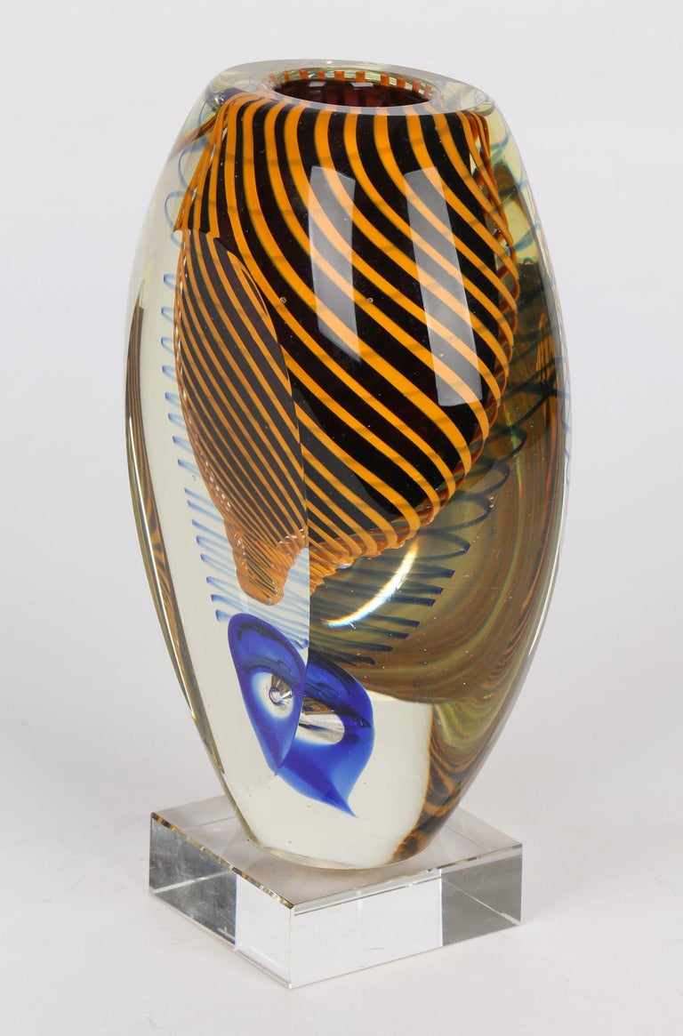 Stanislav Libensky Attributed Swirl Design Art Glass Sculptural Vase at ...