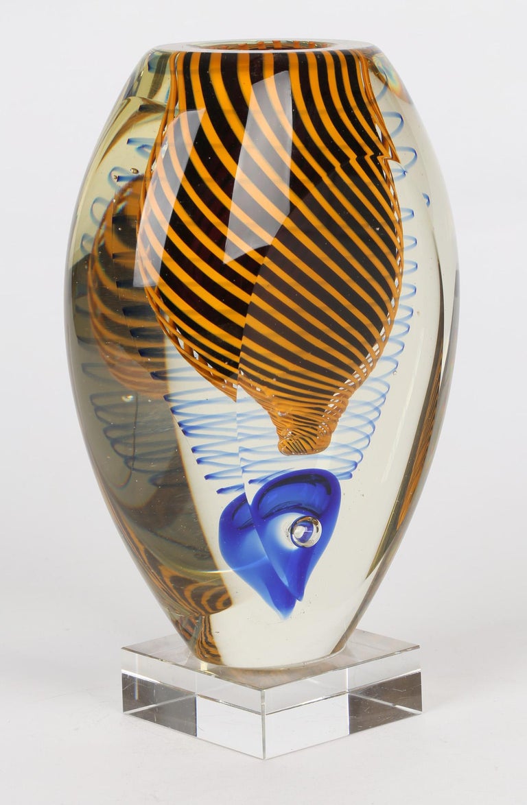 Stanislav Libensky Attributed Swirl Design Art Glass Sculptural Vase at ...