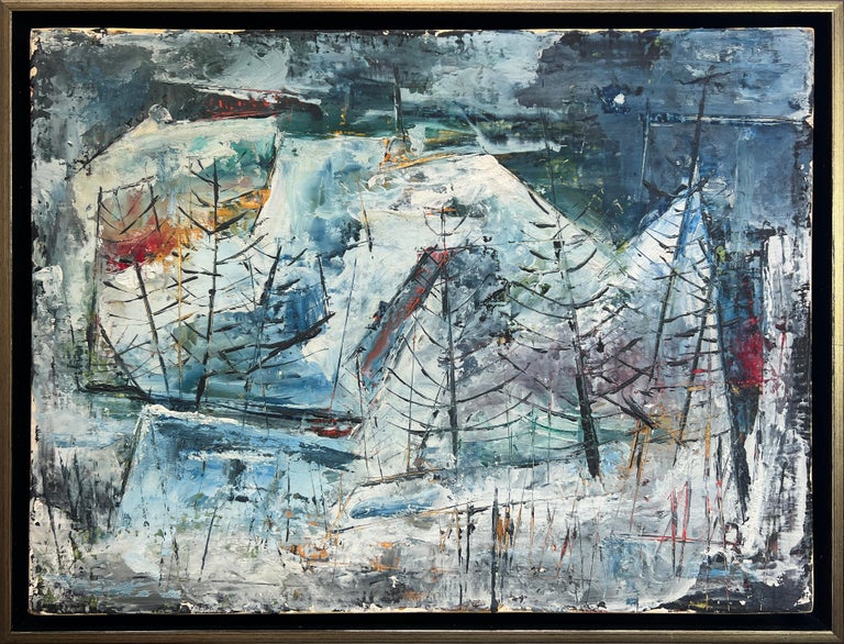 Stanley Bate - "Winter Pines," 1960s Modern Abstract Painting For Sale ...