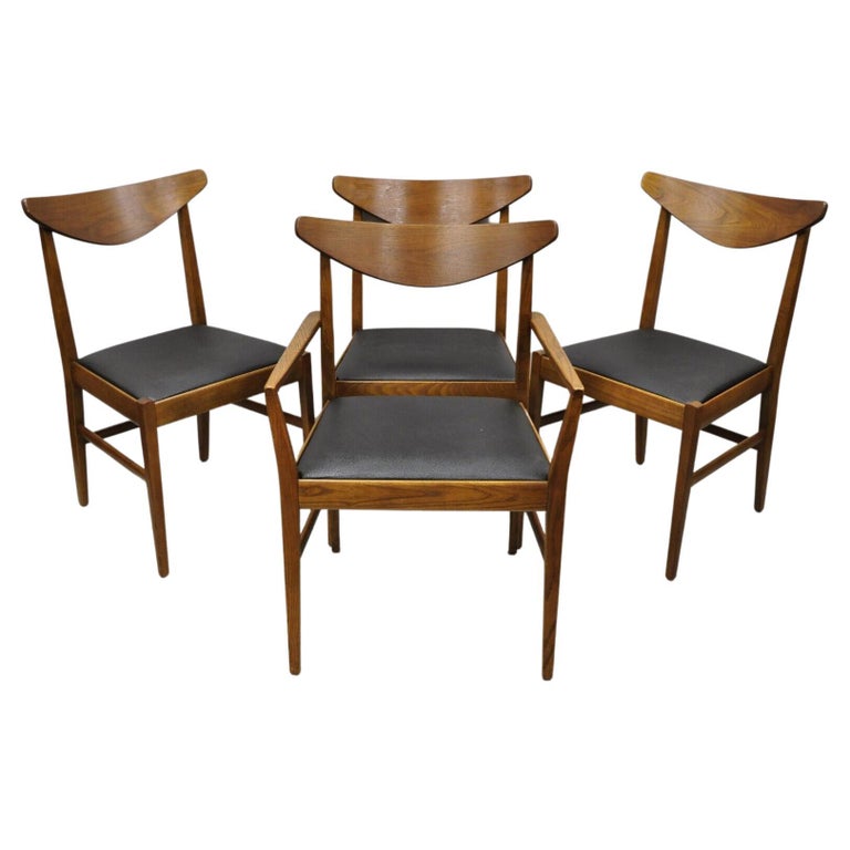 Stanley Mid Century Modern Cat Eye Vintage Walnut Dining Chairs - Set ...