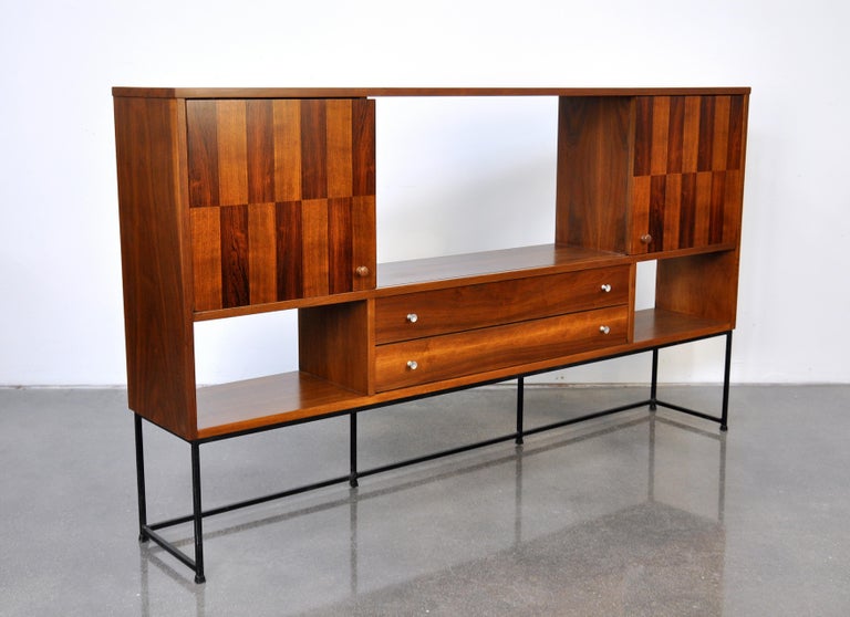 Stanley Walnut, Rosewood and Iron Bar Cabinet at 1stDibs