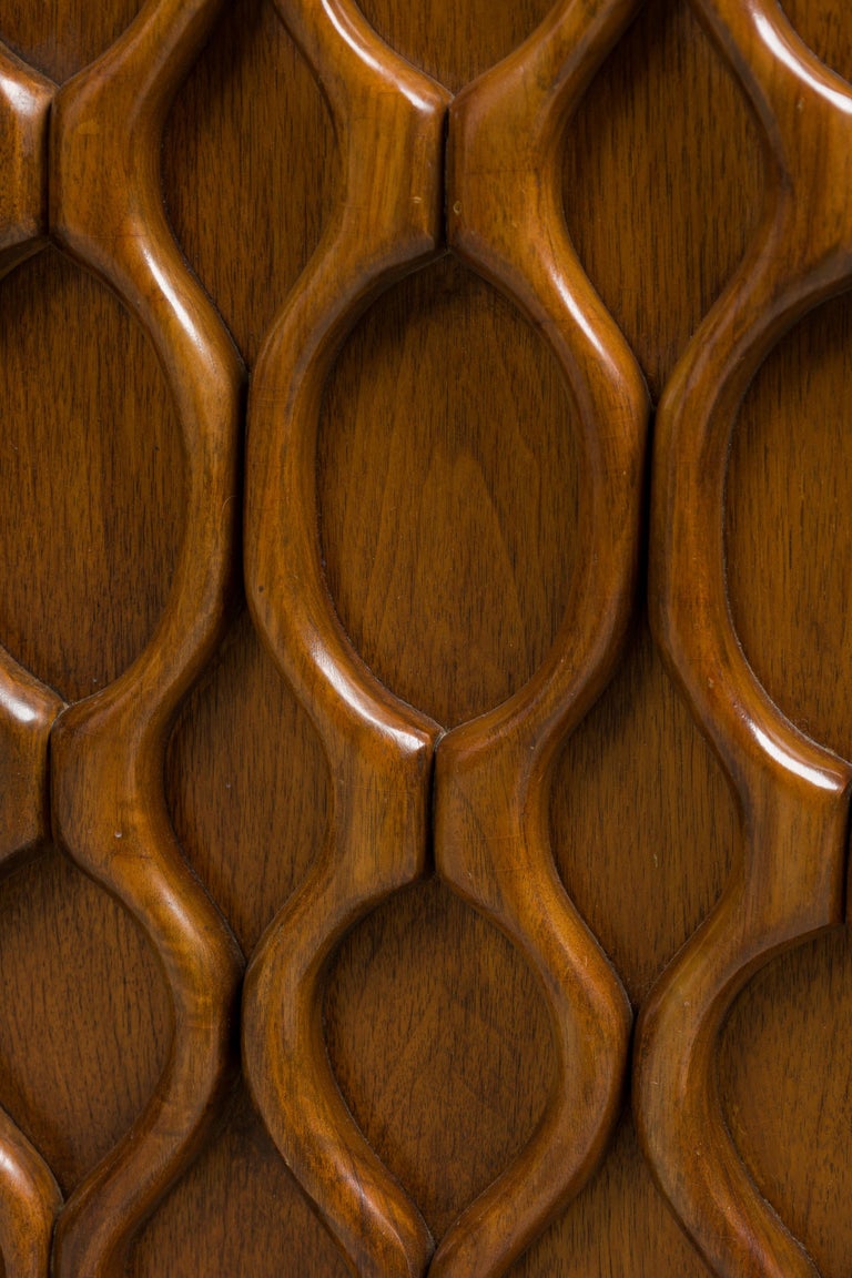 StanleyAmerican Mid-Century Modern Walnut Geometric Carved Front ...