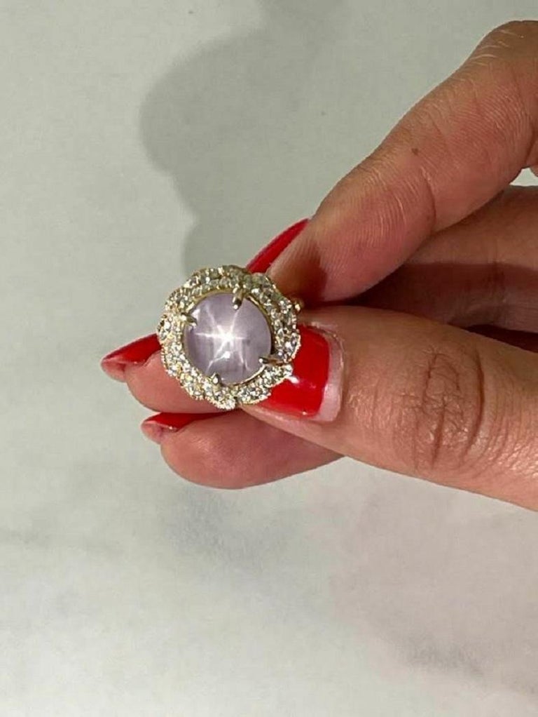 Star Asterism 6.40 Carat Center Sapphire Diamond 7.14 TCW Yellow Gold ...