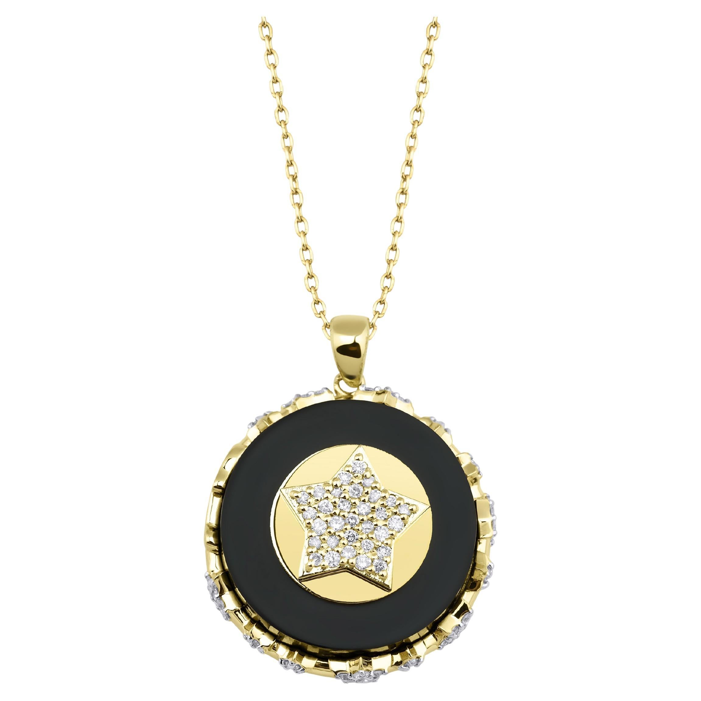 Star Charm White Marble Necklace With 18k Yellow Gold and .69ct Natural ...