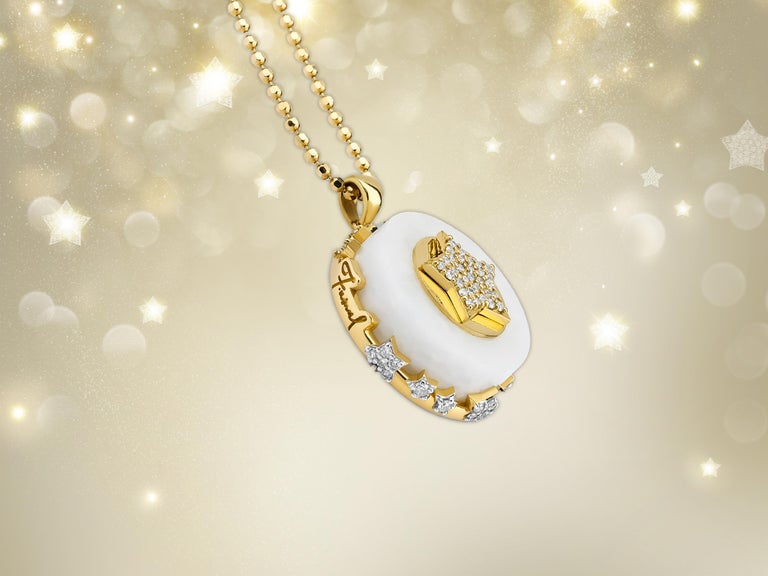 Star Charm White Marble Necklace With 18k Yellow Gold and .69ct Natural ...