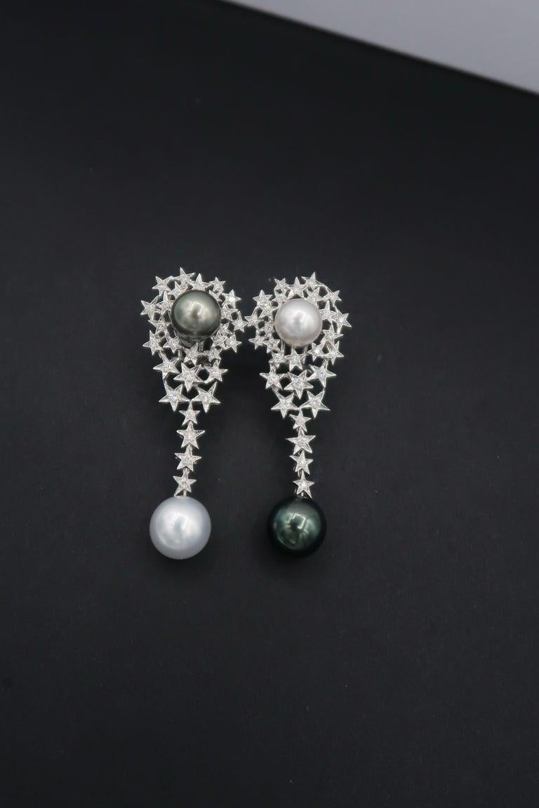 Star Cluster Diamond Long White South Sea Tahitian Pearls Gold Omega ...