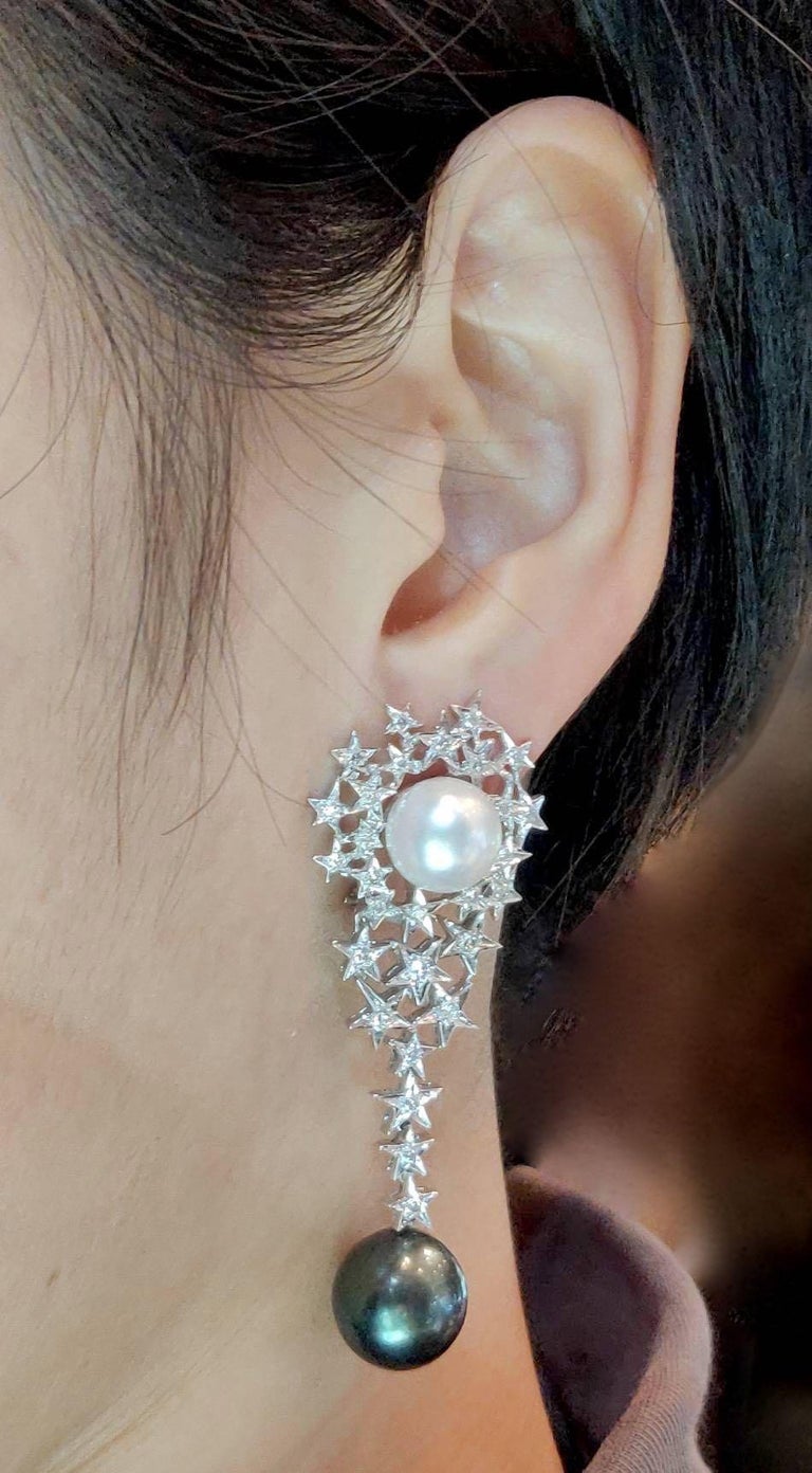 Star Cluster Diamond Long White South Sea Tahitian Pearls Gold Omega ...