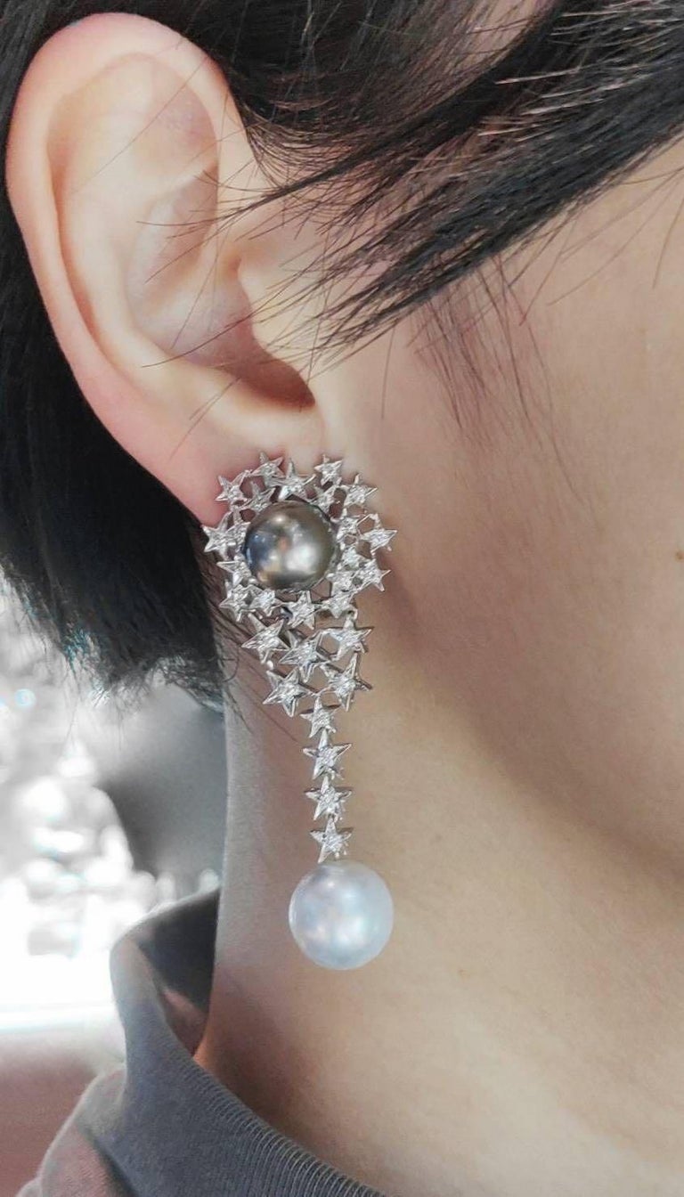 Star Cluster Diamond Long White South Sea Tahitian Pearls Gold Omega ...