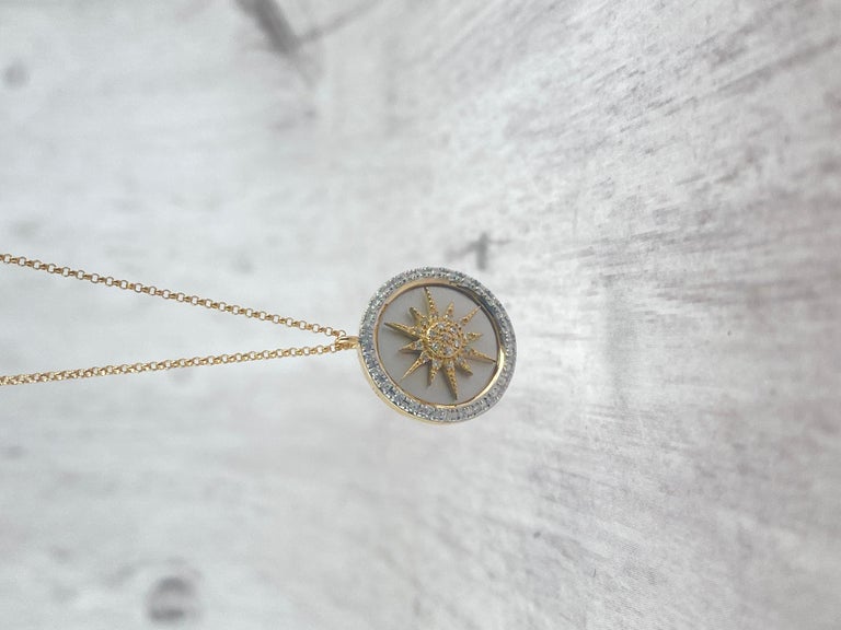 Star Diamond Gold Necklace with Spinning Center, 14k Solid Gold Natural ...
