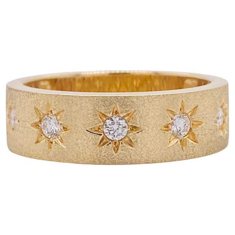 Star Diamond Ring, Brushed Yellow Gold, Flush Gypsy Set w 19 Diamonds ...