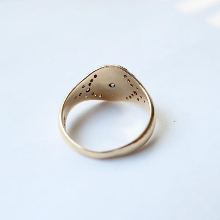 Star Engraved Diamond Compass Signet Ring in 14 Karat Gold at 1stDibs