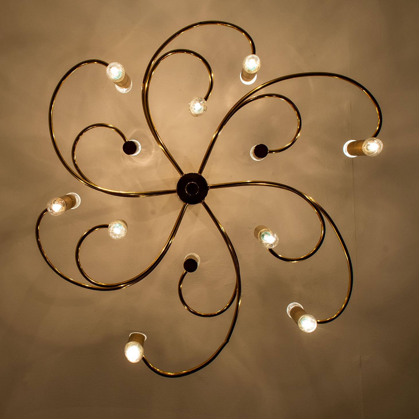 Star Flower Gold Brass Flush Mount by Leola, 1970s For Sale at 1stDibs