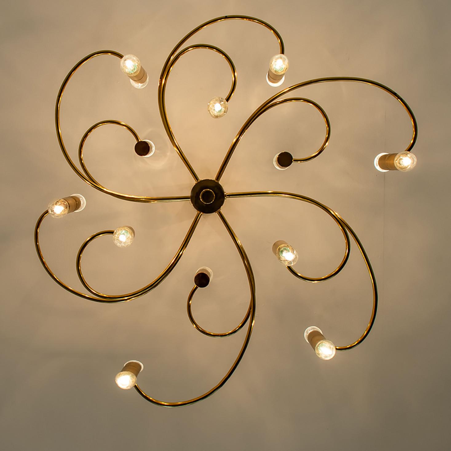 Star Flower Gold Brass Flush Mount by Leola, 1970s For Sale at 1stDibs