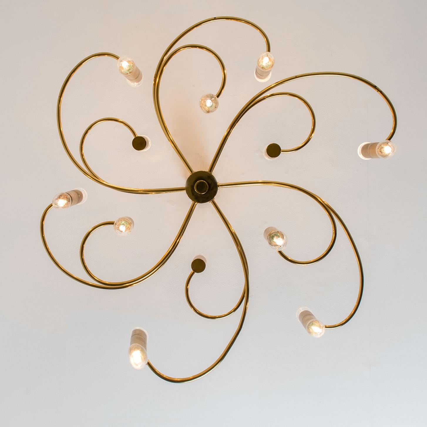 Star Flower Gold Brass Flush Mount by Leola, 1970s For Sale at 1stDibs