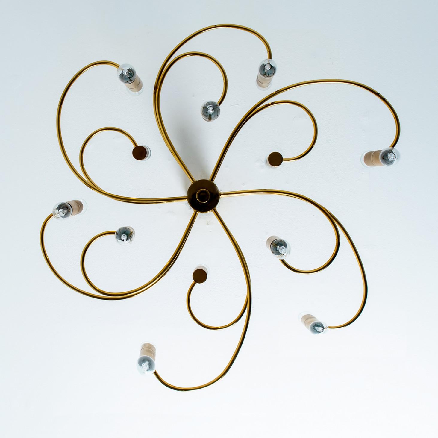 Star Flower Gold Brass Flush Mount by Leola, 1970s For Sale at 1stDibs