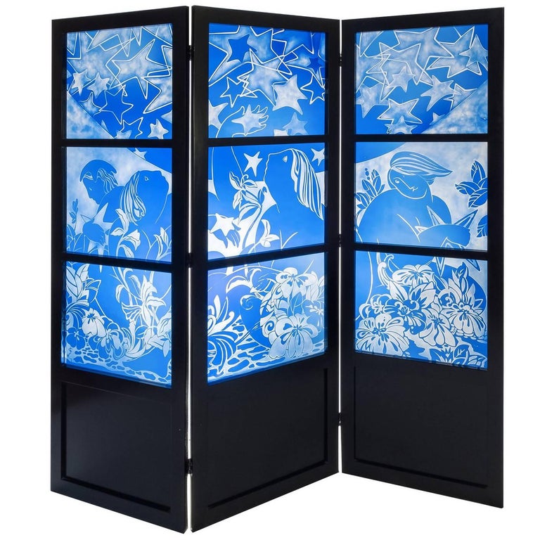 Free Standing Stained Glass Window Screen at 1stdibs