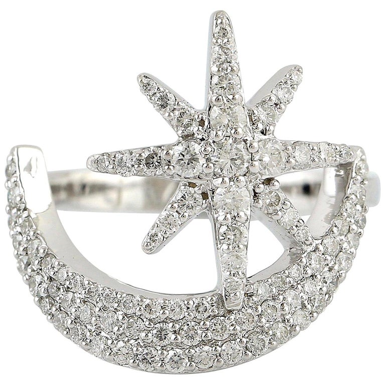 Customizable Star Moon Diamond 14 Karat Gold Ring For Sale at 1stDibs