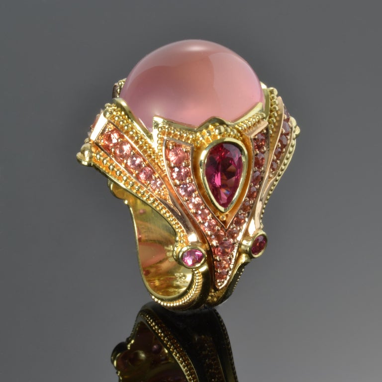 Kent Raible Star Rose Quartz, Spinel and Sapphire 18 Karat Gold ...