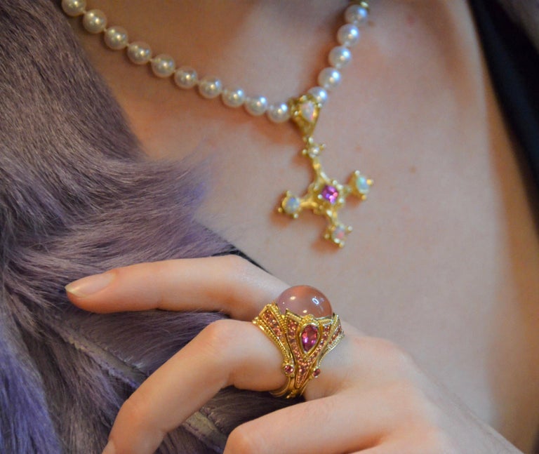 Kent Raible Star Rose Quartz, Spinel and Sapphire 18 Karat Gold ...