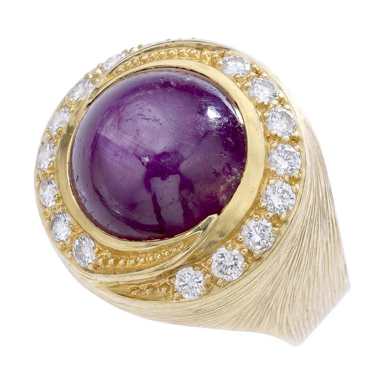 Star Ruby Cabochon Diamond Yellow Gold For Sale at 1stDibs