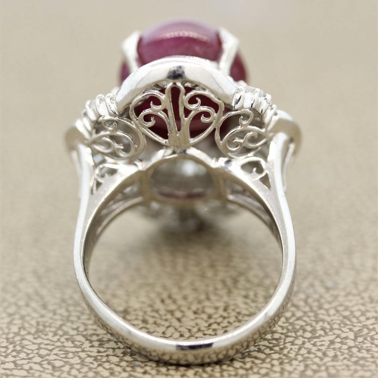 Star Ruby Diamond Cluster Cocktail Ring For Sale at 1stDibs