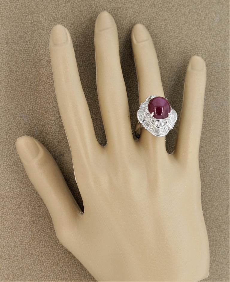 Star Ruby Diamond Cluster Cocktail Ring For Sale at 1stDibs