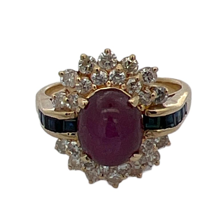 Star Ruby Diamond Sapphire 14 Karat Yellow Gold Cocktail Estate Ring ...