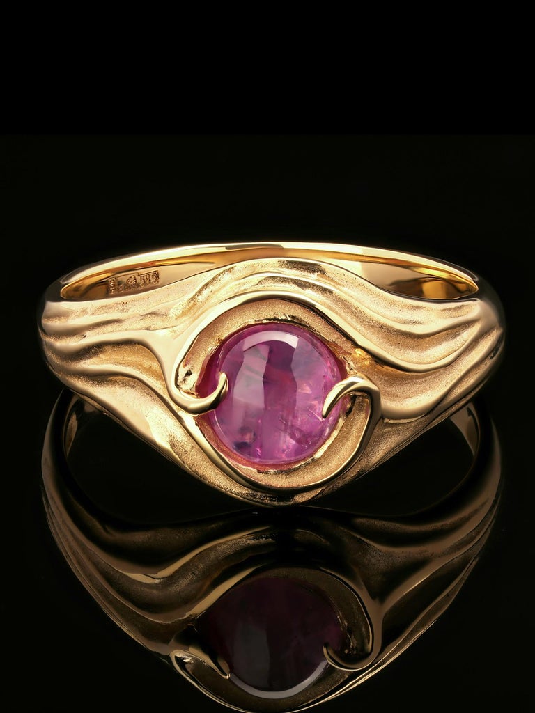 Star Ruby Gold Ring Hot Pink Natural Cabochon Gem Report Swirl Band ...