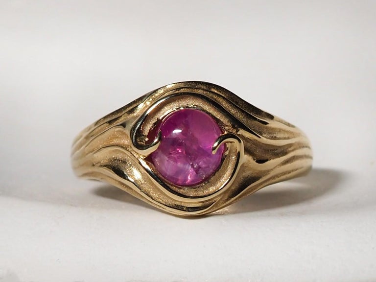Star Ruby Gold Ring Hot Pink Natural Cabochon Gem Report Swirl Band ...