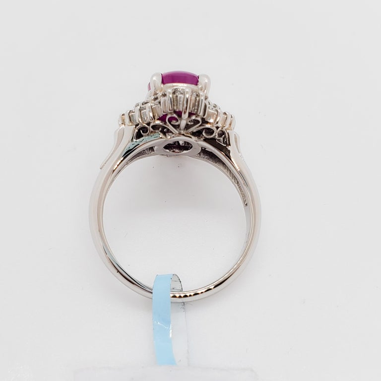 Star Ruby Oval Cabochon and White Diamond Cocktail Ring in Platinum at ...