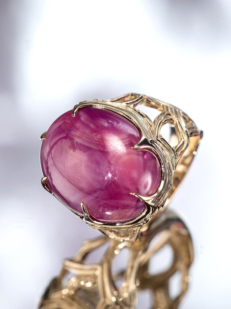 Star Ruby Ring gold large Engagement ring red stone For Sale at 1stDibs