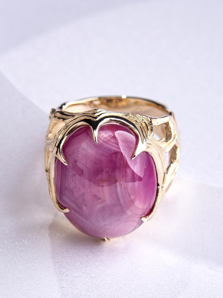 Star Ruby Ring gold large Engagement ring red stone For Sale at 1stDibs