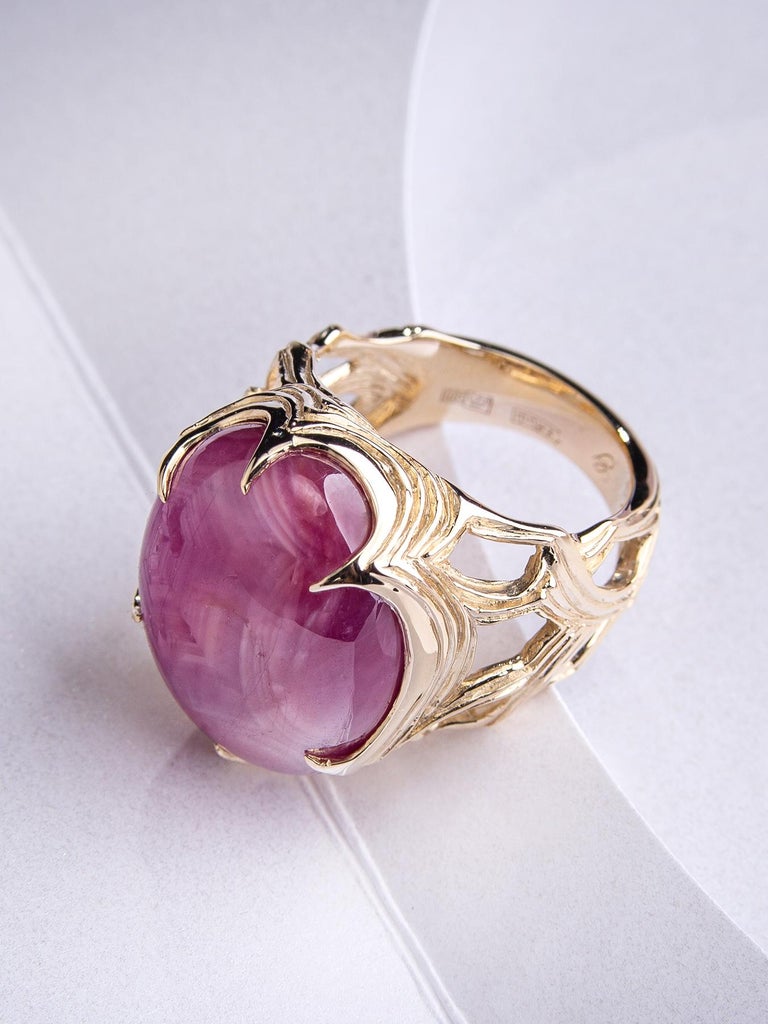 Star Ruby Ring gold large Engagement ring red stone For Sale at 1stDibs