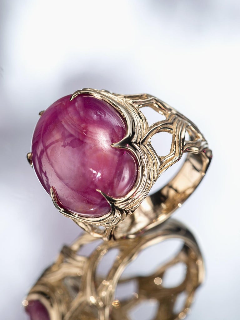 Star Ruby Ring gold large Engagement ring red stone For Sale at 1stDibs