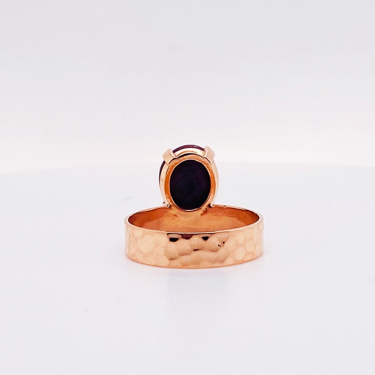 Star Ruby Rose Gold Ring 14K Custom Hammered Gemstone Wide Band 3.75 ...